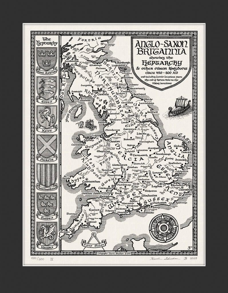 Anglo Saxon Britain Map Hand Drawn Fine Art Print By Manuscript Maps ...