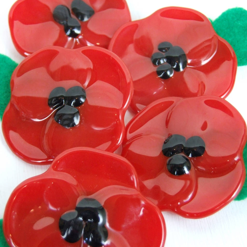 Handmade Fused Glass Poppy Brooch With Felt Leaf By Jessica Irena Smith ...
