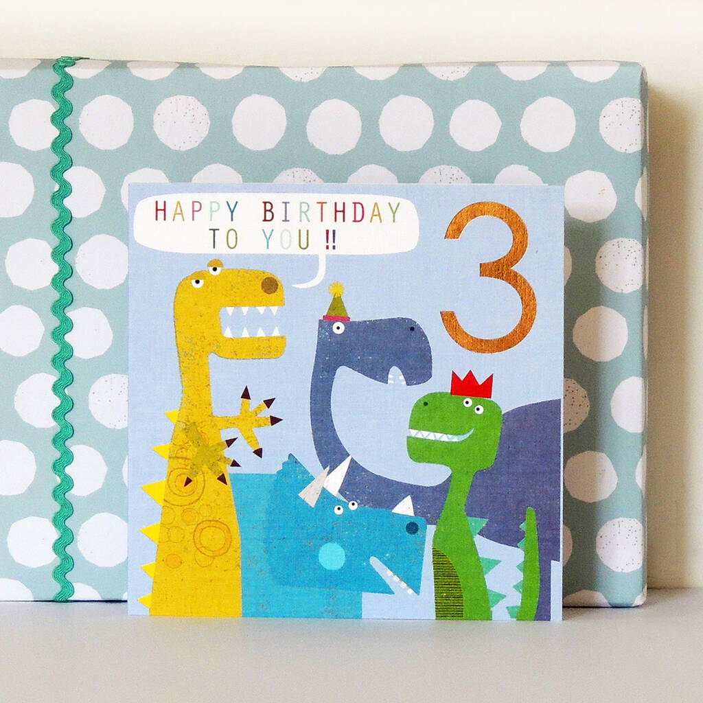 Dinosaur Three Card With Copper Foiled Number By Kali Stileman ...