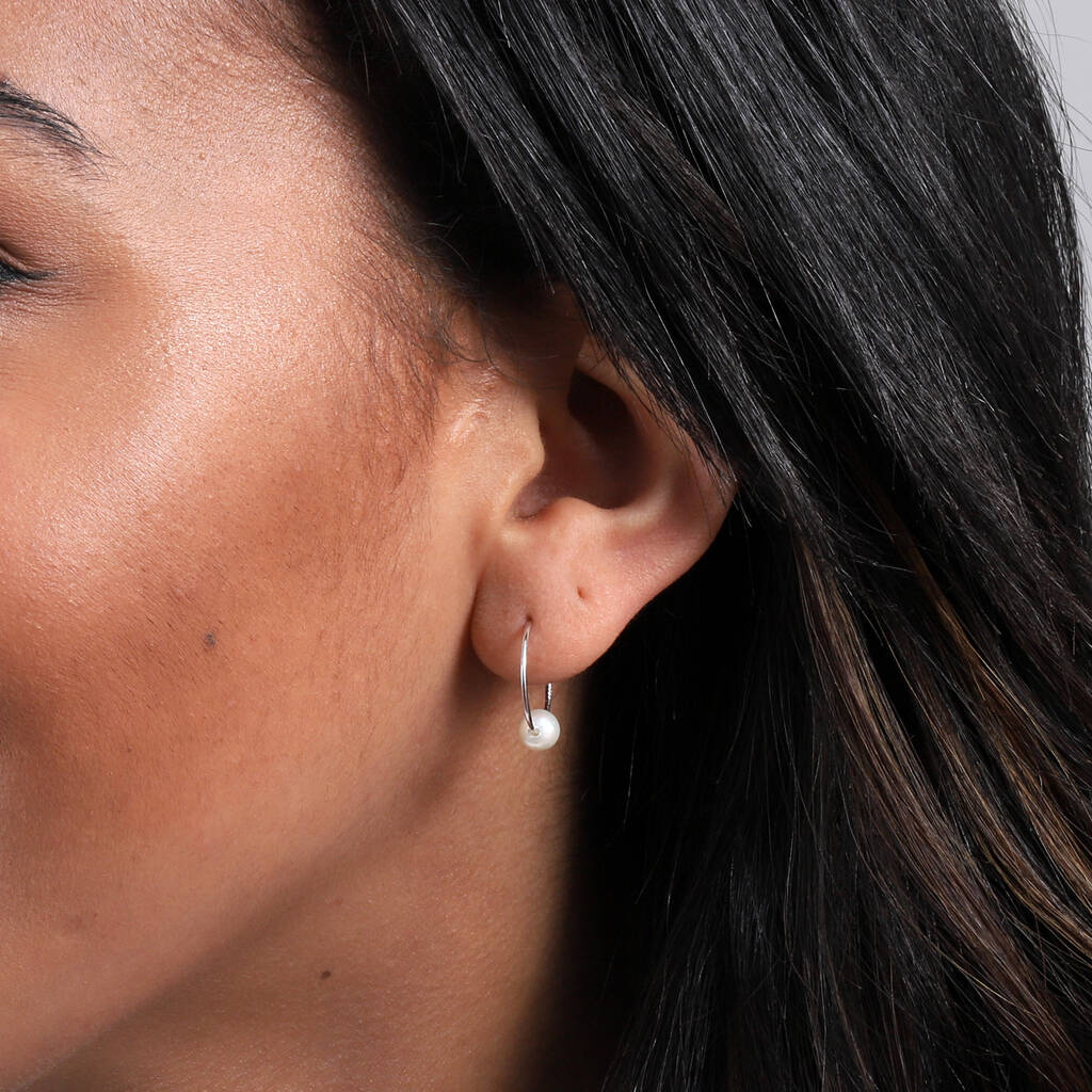 Sterling Silver Earring Hoop With Single Pearl By attic
