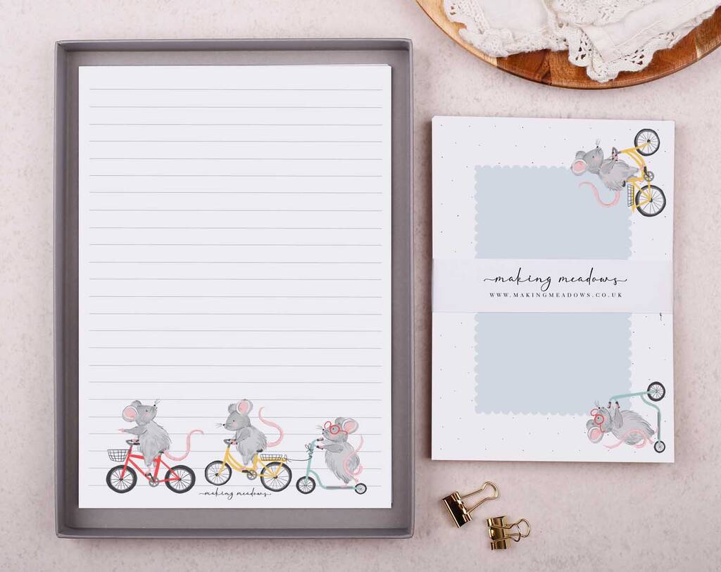 A5 Letter Writing Paper And Envelopes, Blue Mice Design By Making ...