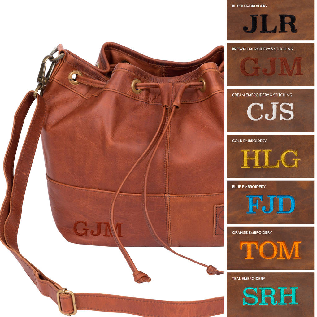 personalised leather bucket bag drawstring handbag by mahi leather ...