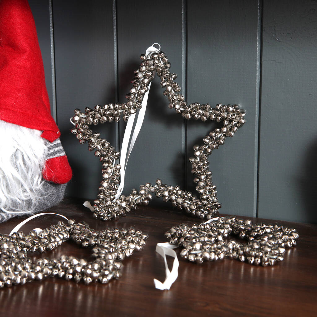 Set Of Three Jingle Bell Star Christmas Decorations By Red Berry Apple