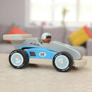 Quality Wooden Retro Silver Racing Car With Driver By Jammtoys Wooden ...