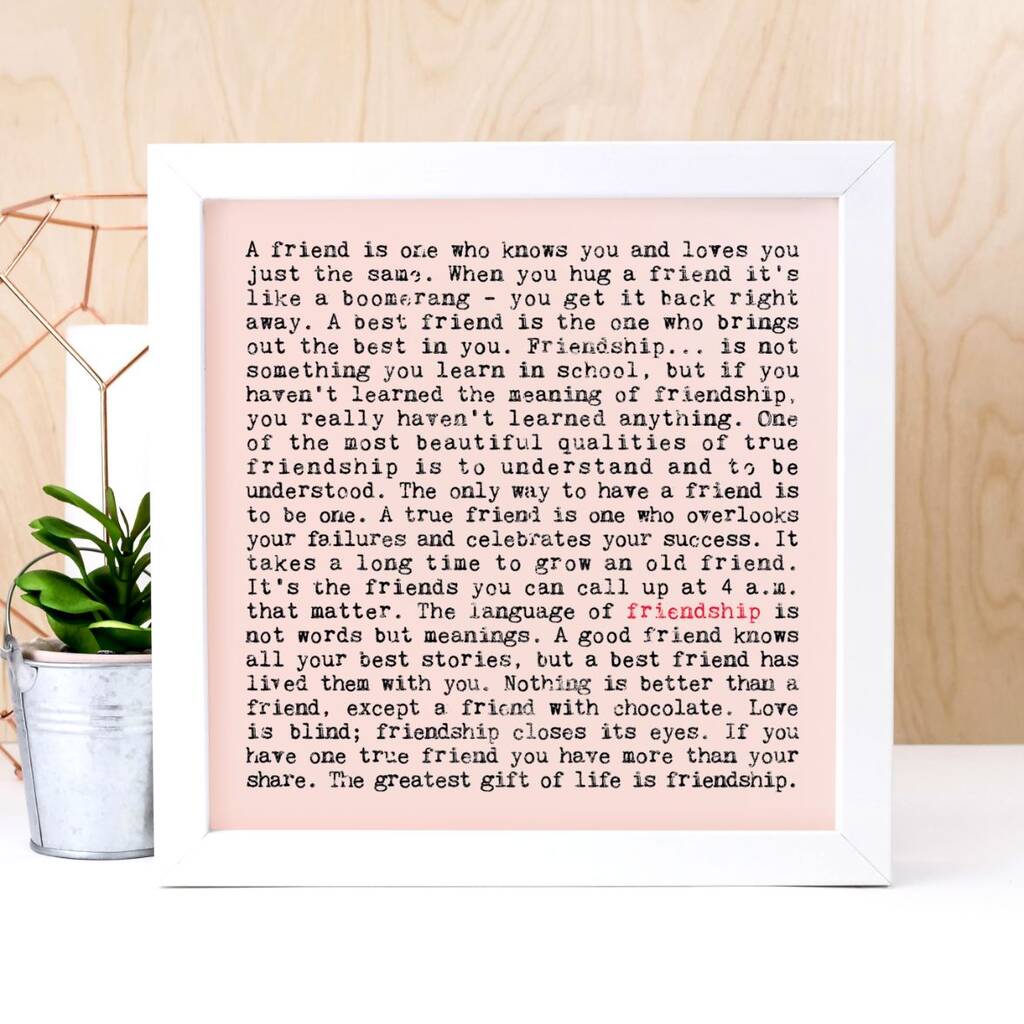 Heartfelt Friendship Quotes Print In Blush Pink By Coulson Macleod