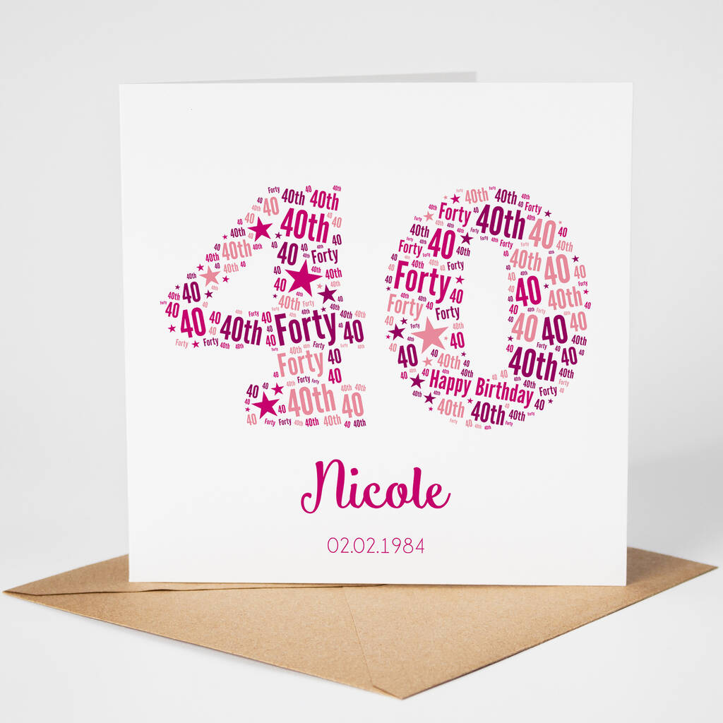 40th Birthday Card Personalised For Her By Hope and Love