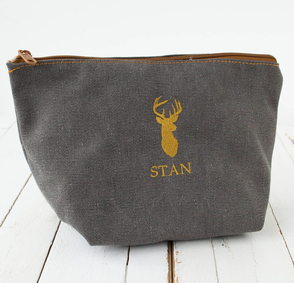 Personalised Embroidered Stag Wash Bag By Solesmith ...
