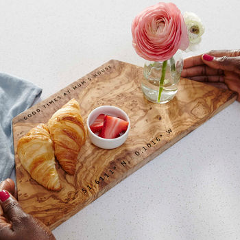 personalised coordinates geometric chopping board by the rustic dish ...