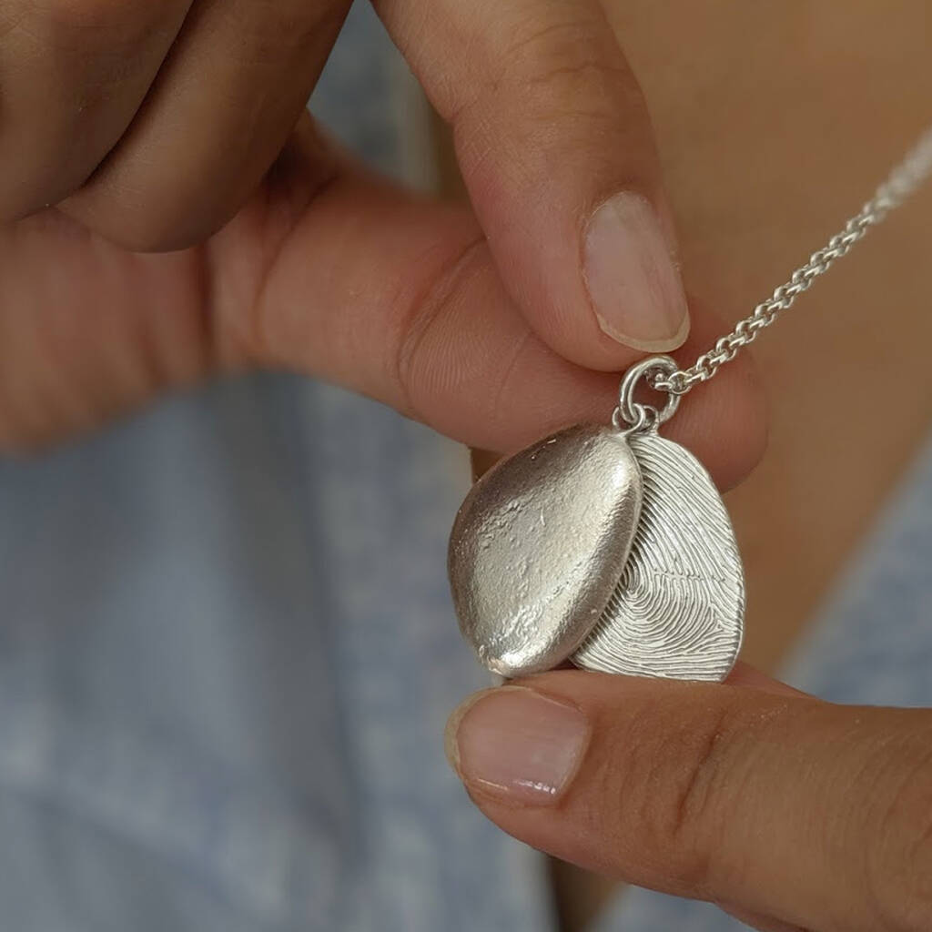 silver fingerprint pebble locket necklace by hold upon heart ...