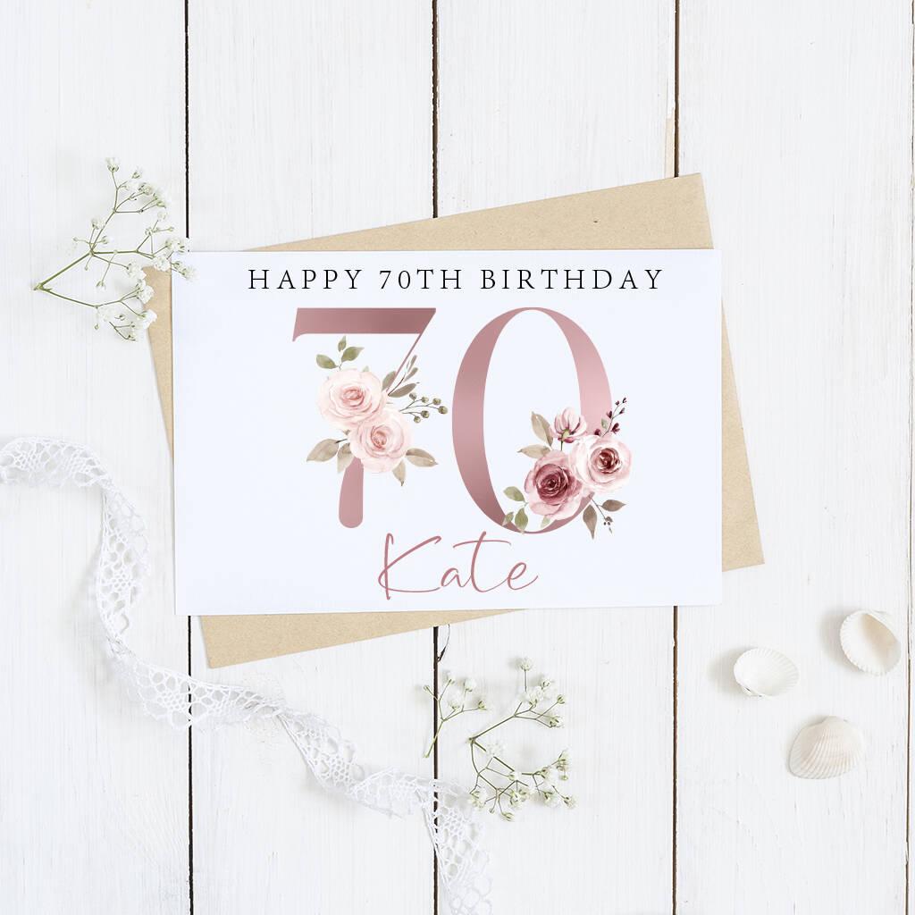 Personalised 70th Pink Floral Birthday Card By Andrea Fays Personalised 70th Pink Floral Birthday Card By Andrea Fays