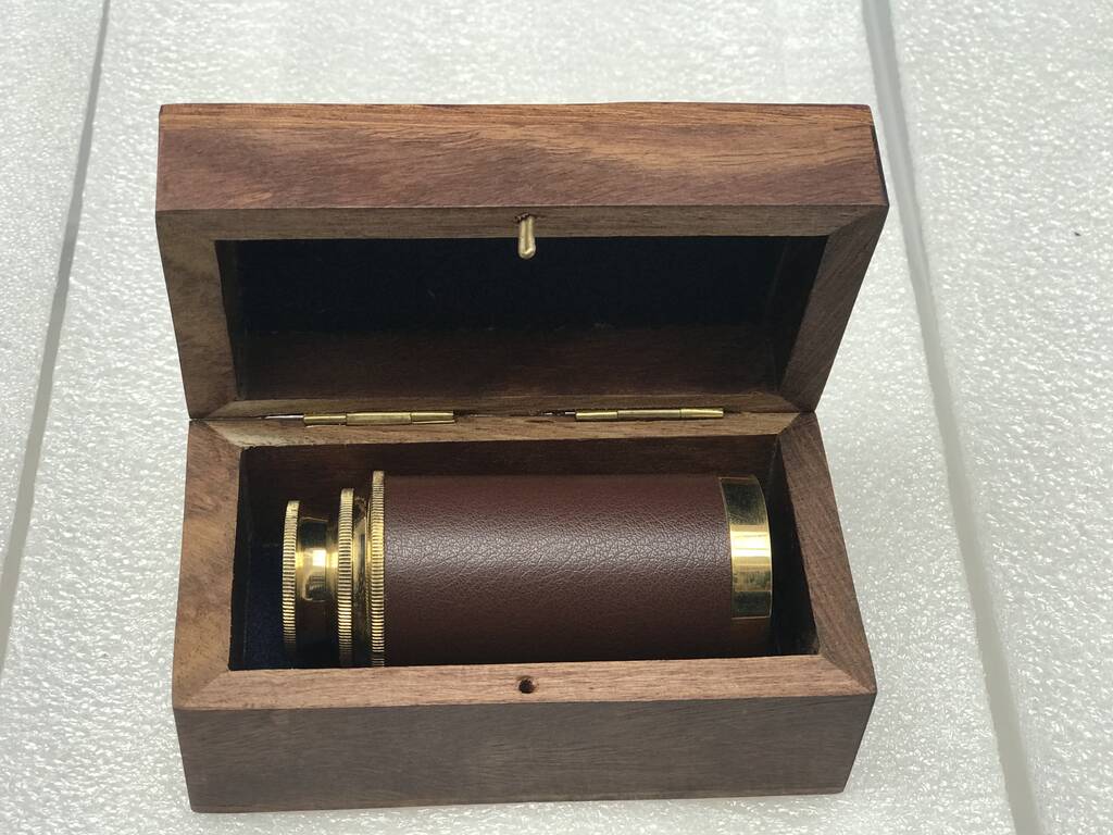 six inch brass handheld mini telescope with wooden box by reason season ...