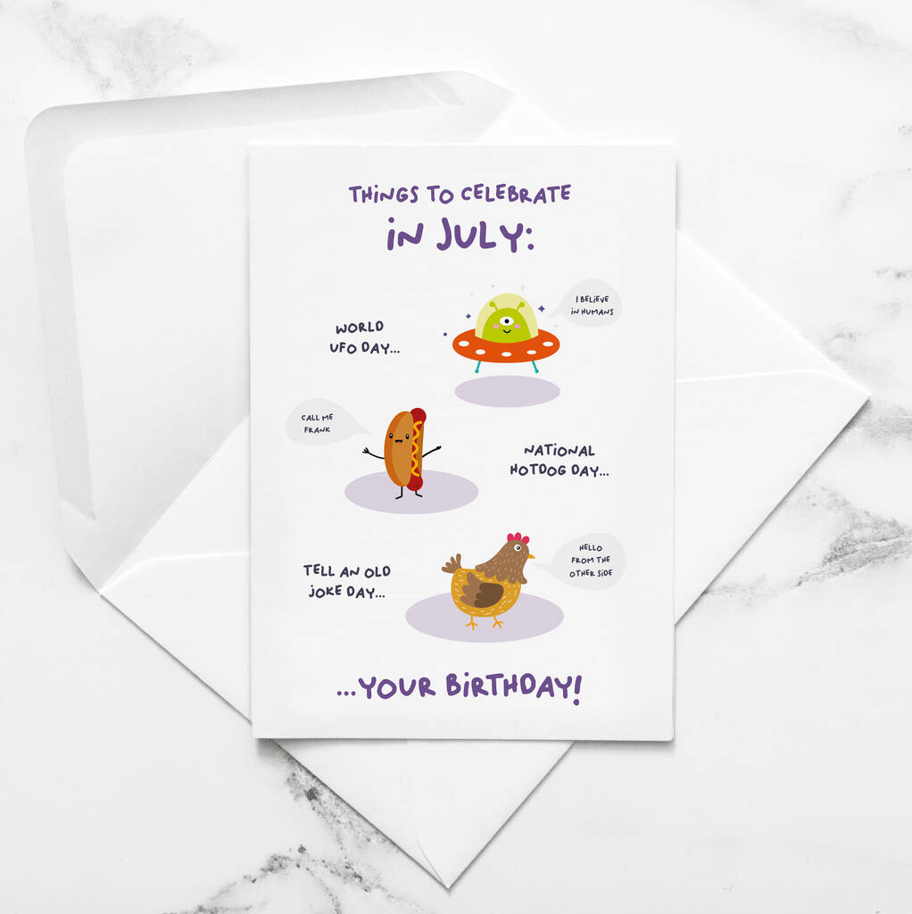 July Birthday Card Things To Celebrate In July By PaperJam Print Co July Birthday Card Things To Celebrate In July By PaperJam Print Co
