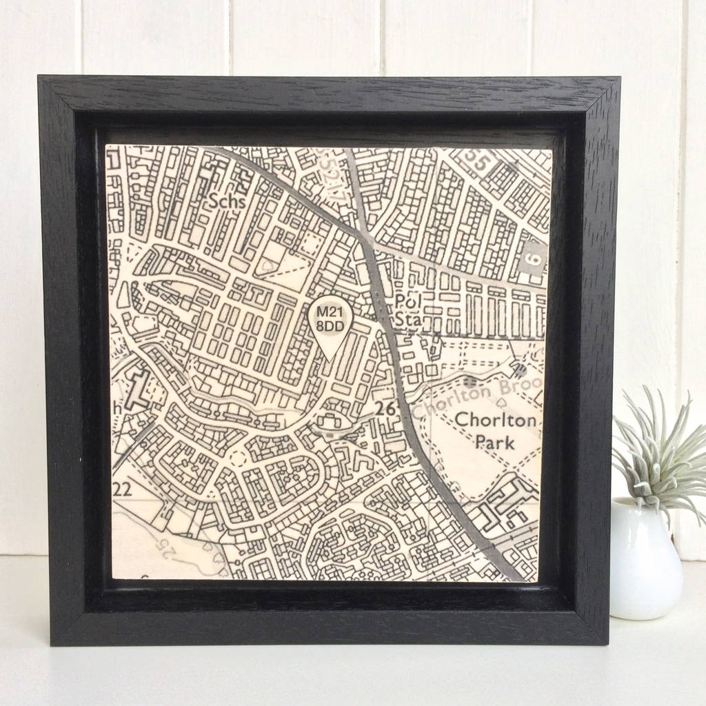 new home postcode map print on wood by northern logic ...
