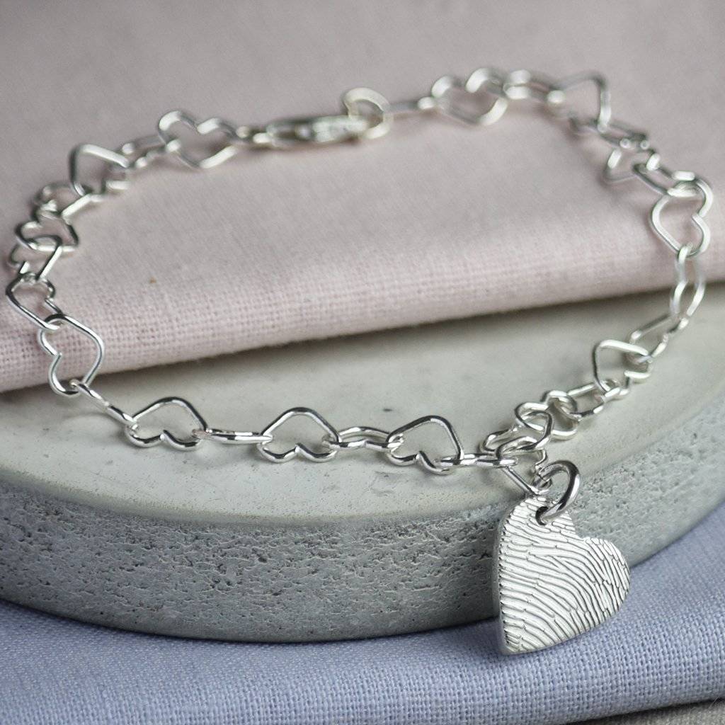 silver fingerprint heart charm bracelet by hold upon heart ...