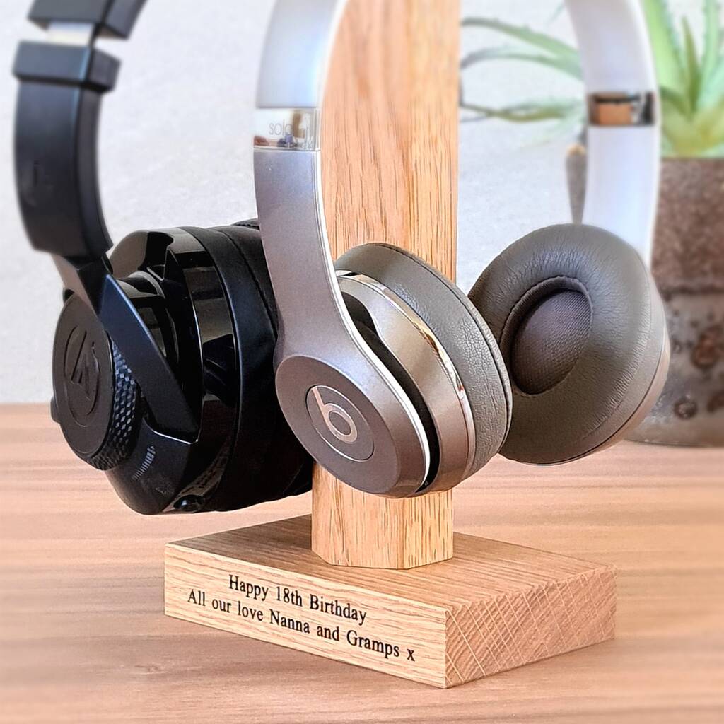 Personalised Double Headphone Stand In Solid Oak By MijMoj Design ...