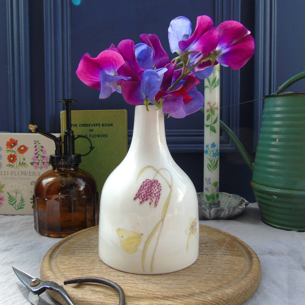 Spring Flowers And Bees Ceramic Bud Vase By littlebirdydesigns