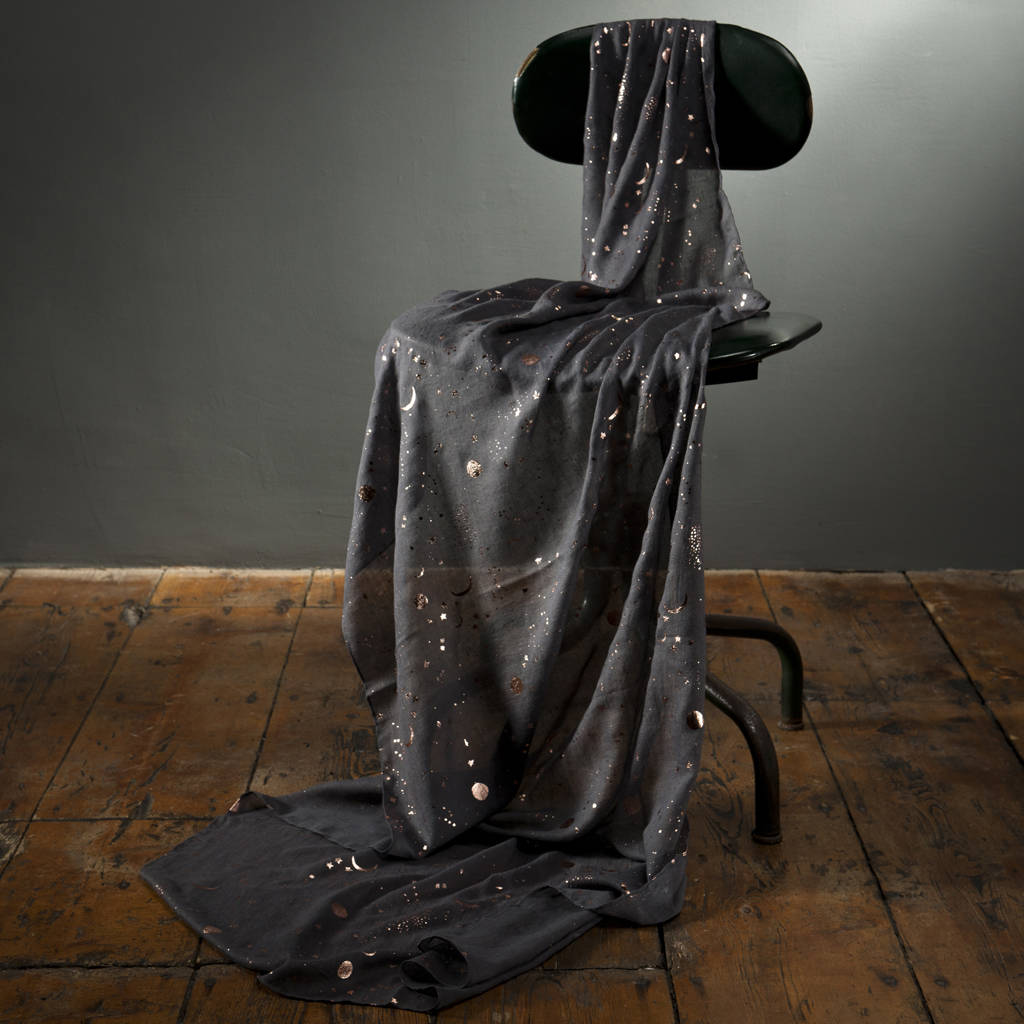 charcoal grey rose gold moon and star print scarf by evy designs ...