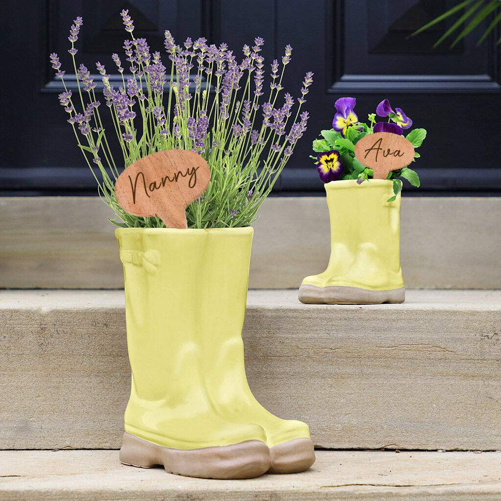 Personalised Yellow Welly Boots Planters By Dibor | notonthehighstreet.com
