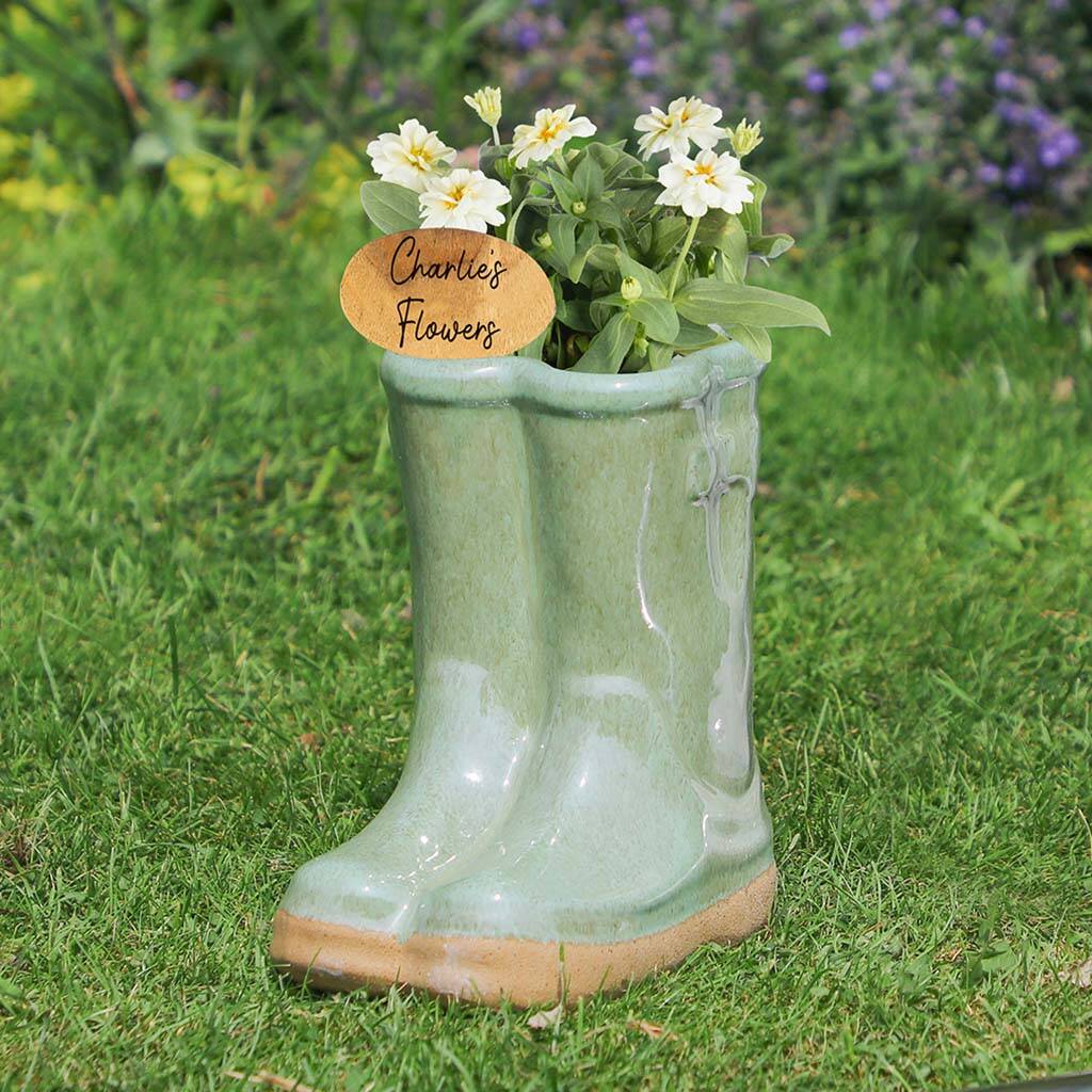 Two Personalised Summer Garden Welly Boot Planters By Dibor ...