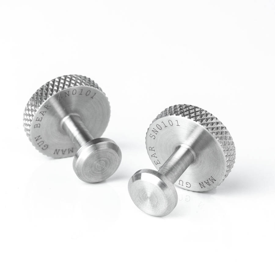 stainless steel diamond knurl and walnut cufflinks by man gun bear ...