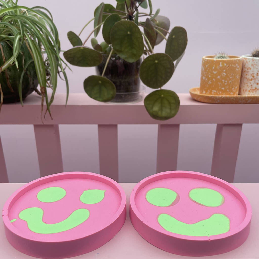 Smiley Face Coasters Neon Pink And Green Set Of Two By Made By Robyn ...