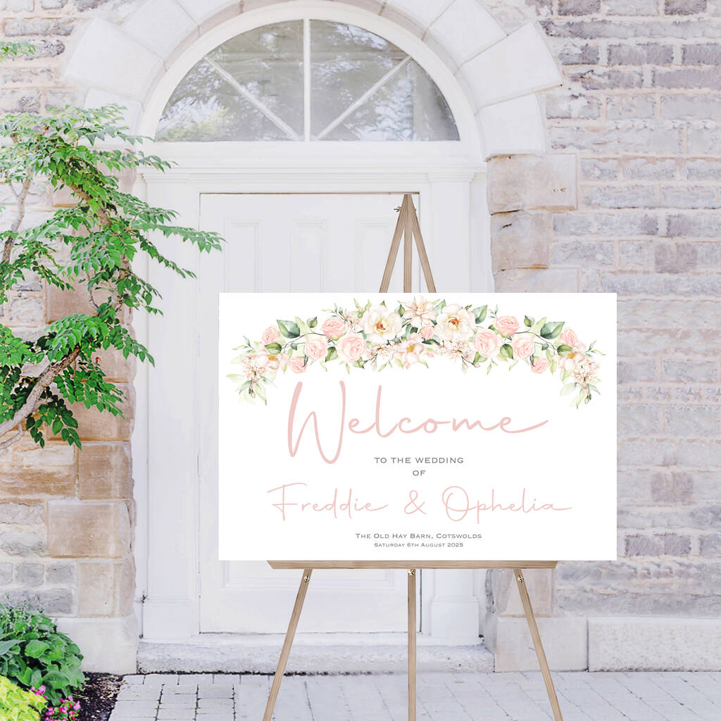 Wedding Welcome Sign White And Pink Rose By Ottie Design