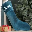 two personalised blue cotton velvet christmas stockings by dibor ...
