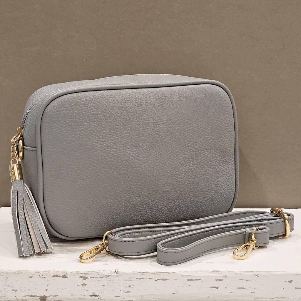 Single Zip Cross Body Bag With Tassel In Grey By Nest ...
