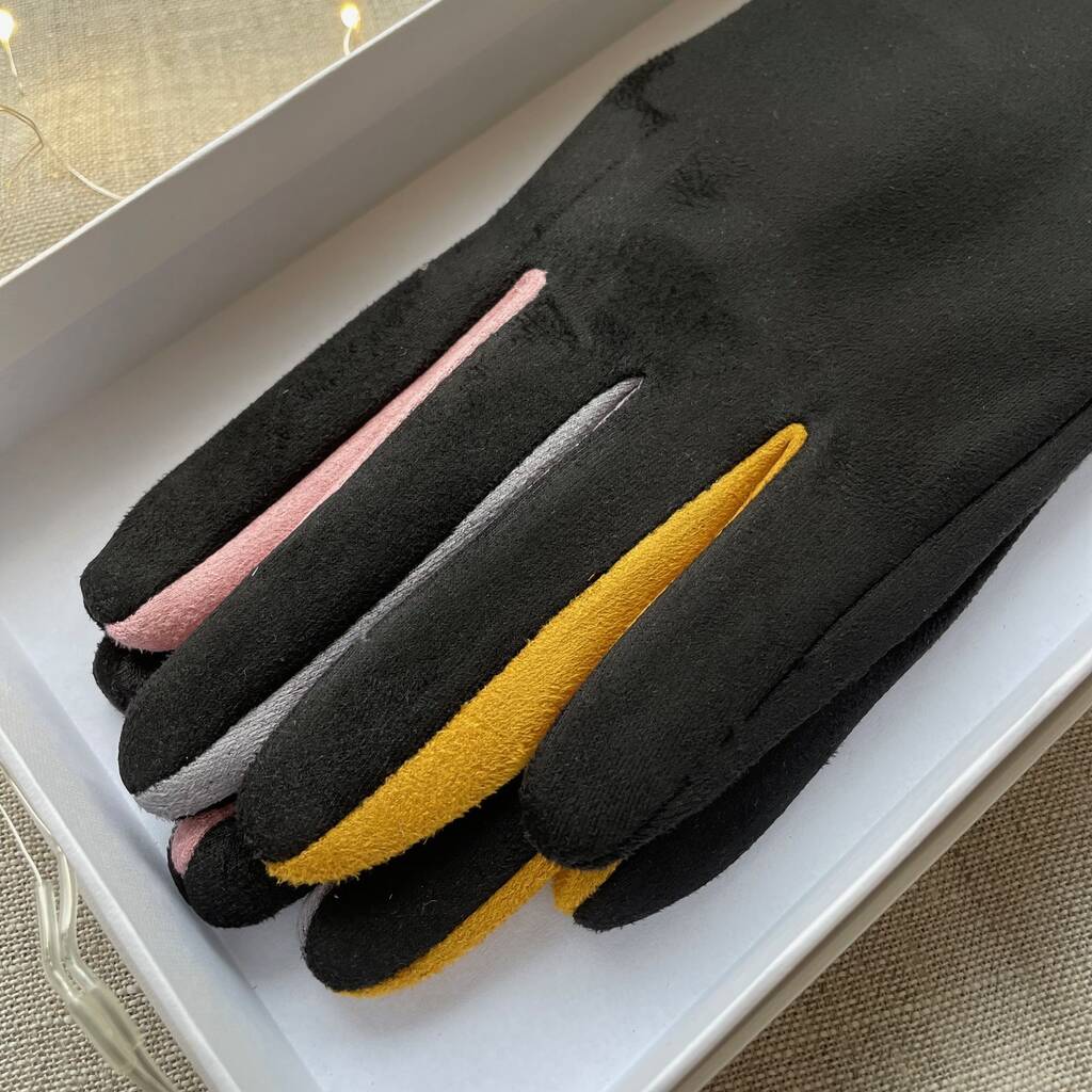 Soft Black Fabric Colourful Gloves With Touchscreen Finger By Grace Soft Black Fabric Colourful Gloves With Touchscreen Finger By Grace