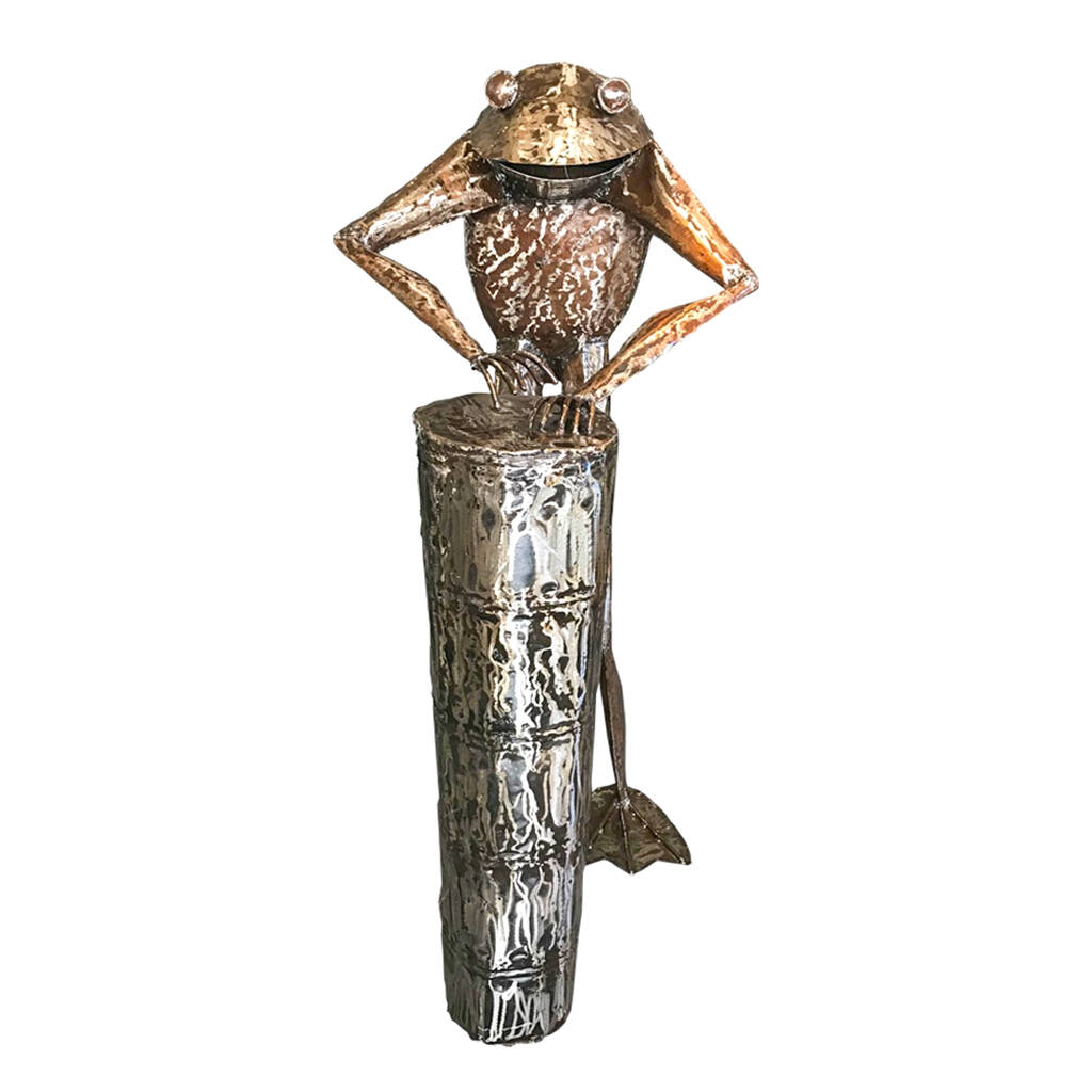 Medium Frog Bongo Metal Sculpture By Pangea Metal Sculptures