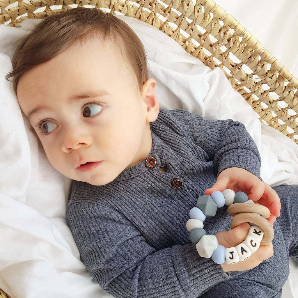 Personalised Silicone Teething Rattle By Pops and Dudes ...