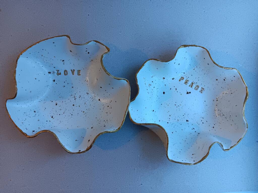 Peace And Love Clay Dish Set By Tiny Trinket Clay Dishes