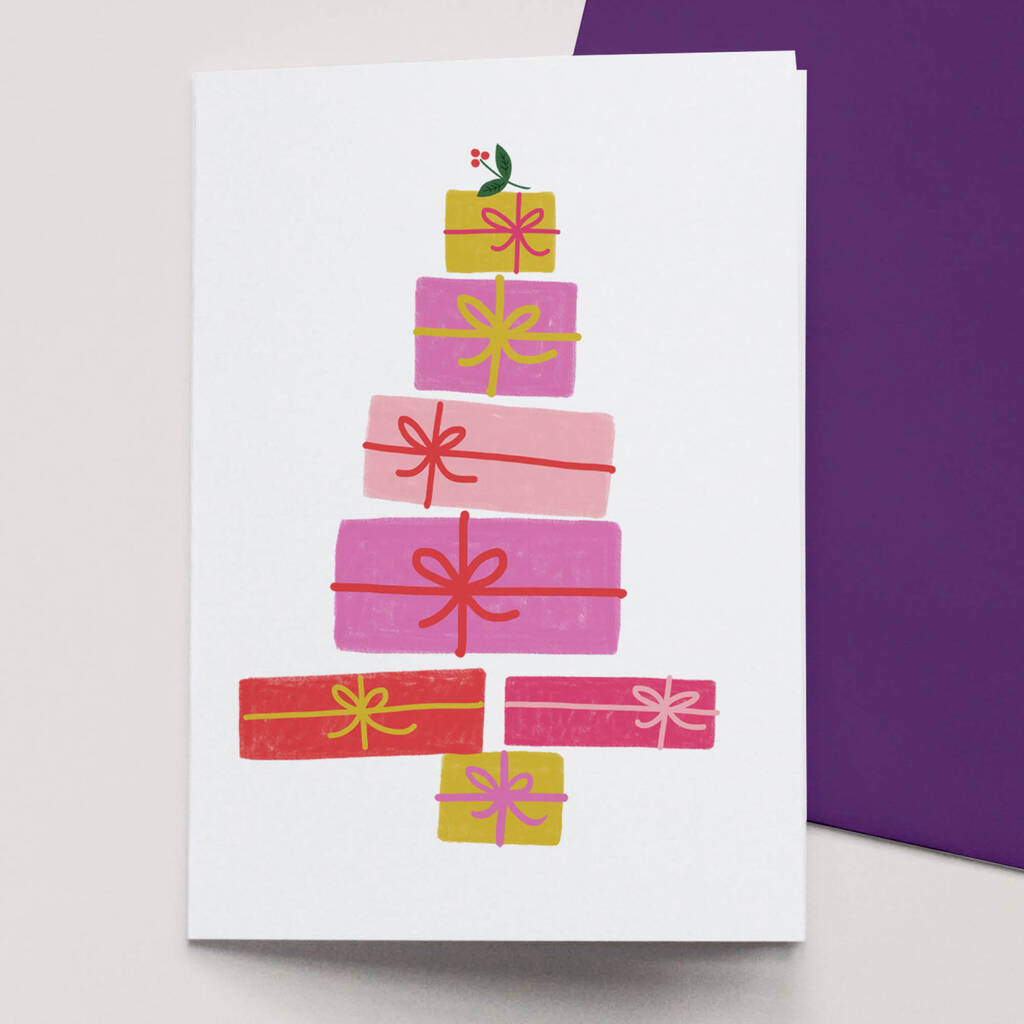 Set Of Eight Parcel Tree Christmas Cards By francesca iannaccone