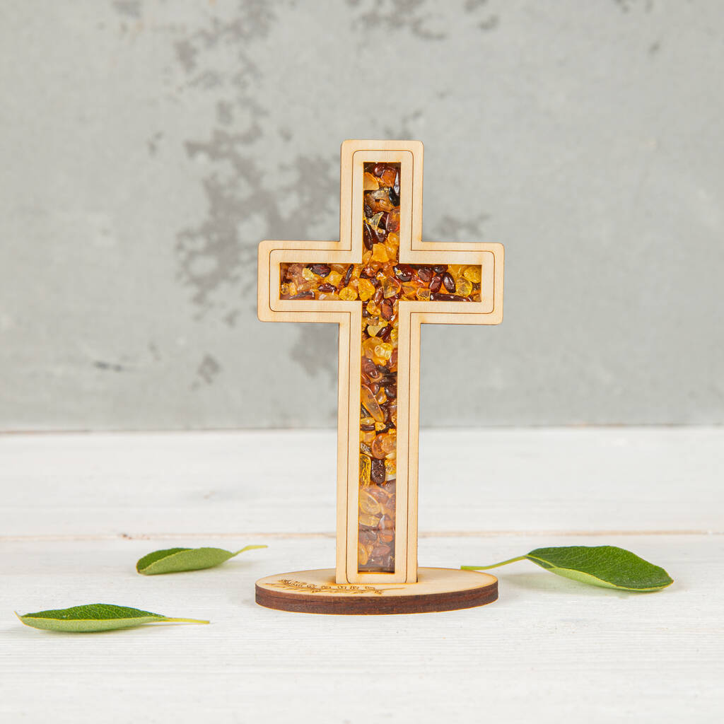 Cross Decorated With Baltic Amber Stones By Natural Gift Store