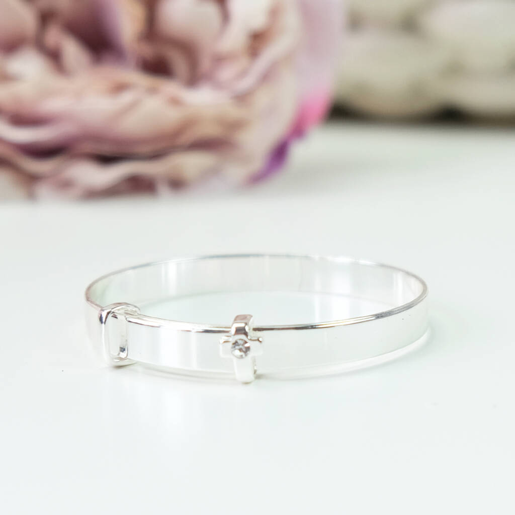 Silver Plated Cross Christening Bangle By D Caro | notonthehighstreet.com