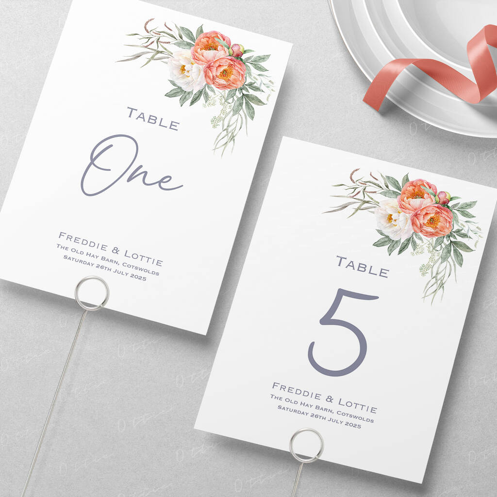 Coral Wedding Table Numbers By Ottie Design | notonthehighstreet.com