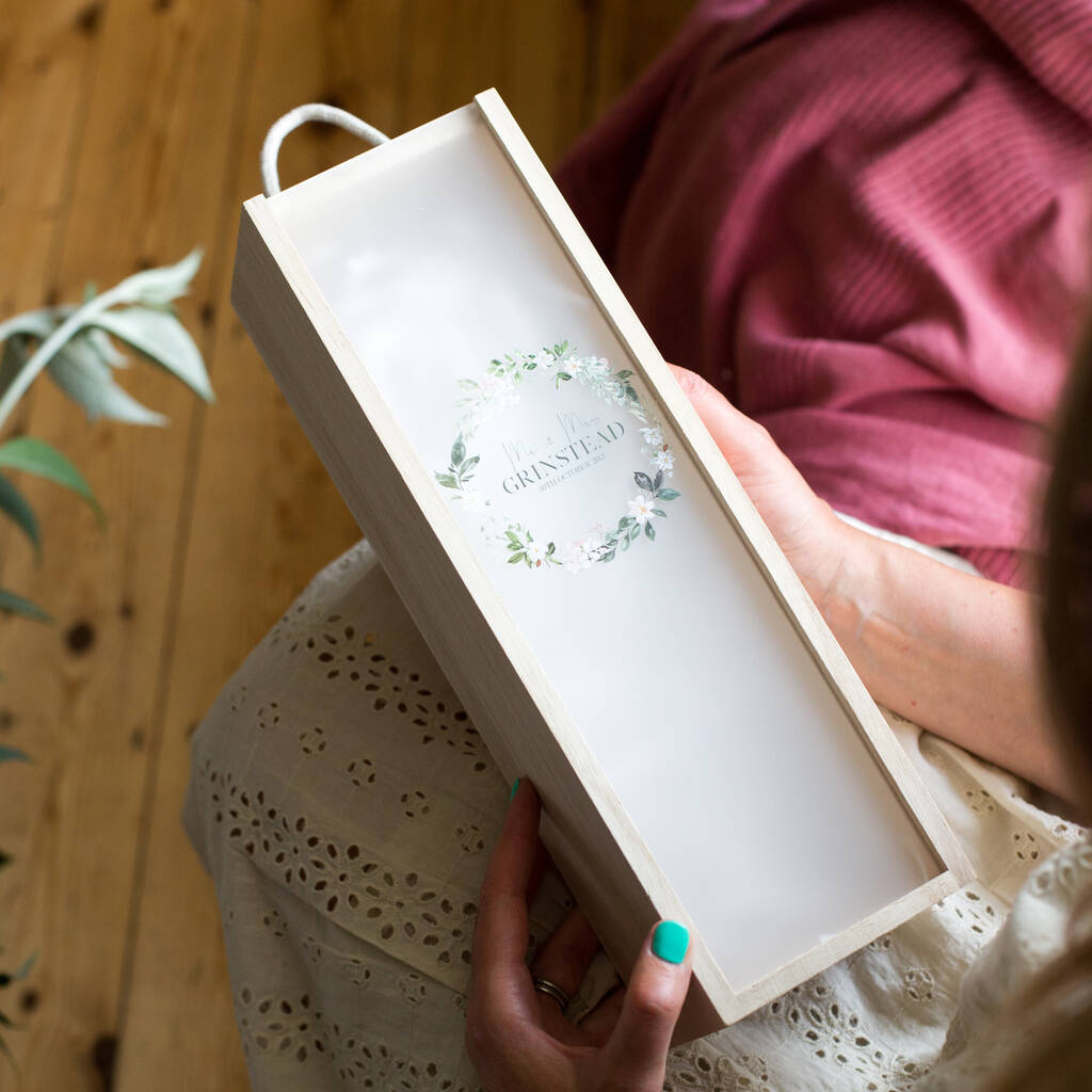 Personalised Floral Wedding Wine Presentation Box By The Gifting Knot