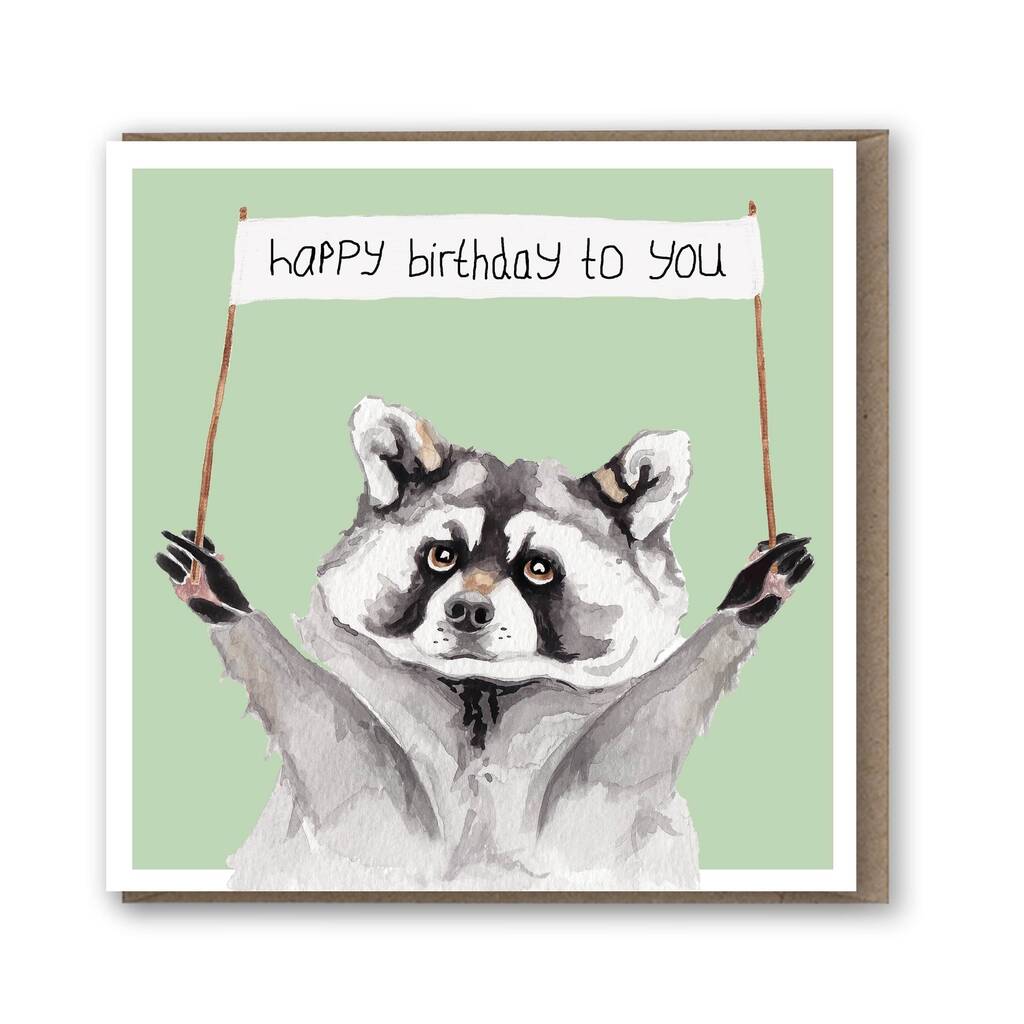 Raccoon Birthday Card In Sage By lil wabbit | notonthehighstreet.com