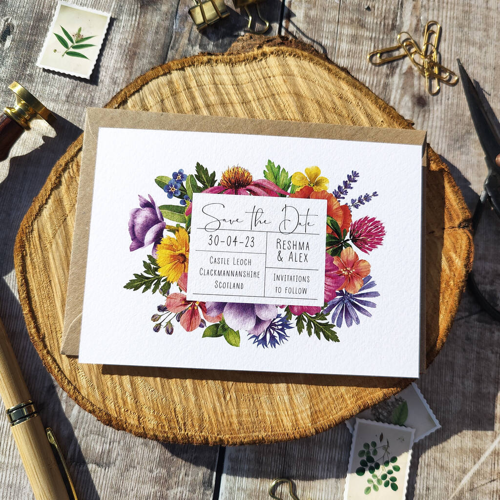 Colourful Rainbow Flowers Save The Date Cards By Paper Willow ...