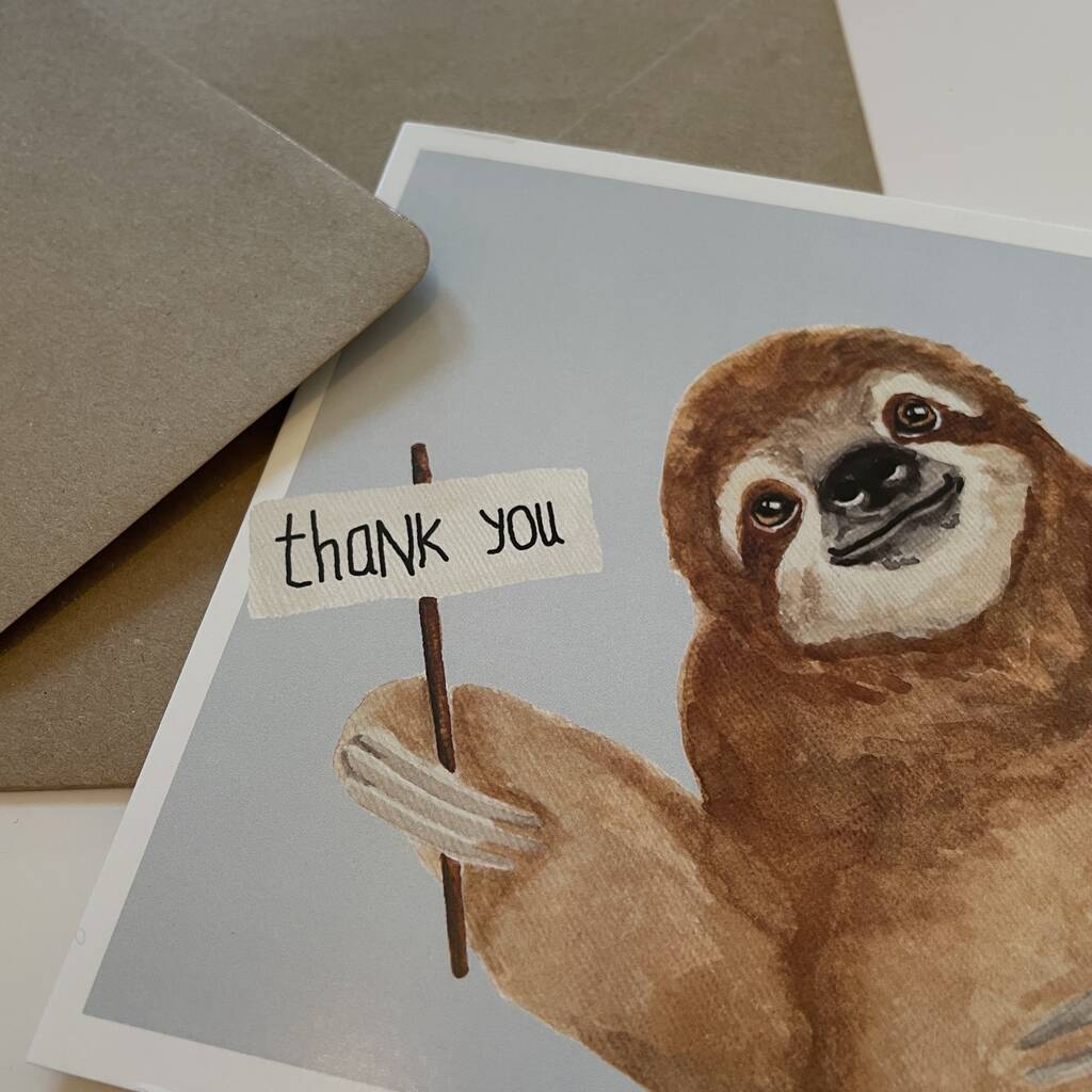Thank You Sloth Card By lil wabbit | notonthehighstreet.com