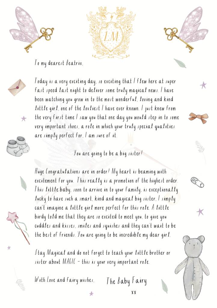 Big Brother/Sister To Be Letter From The Baby Fairy By LUNAR MAIL