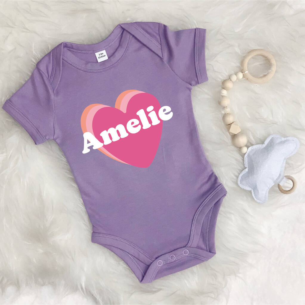 Personalised Babygrow In Lavender With Pinks By Lovetree Design