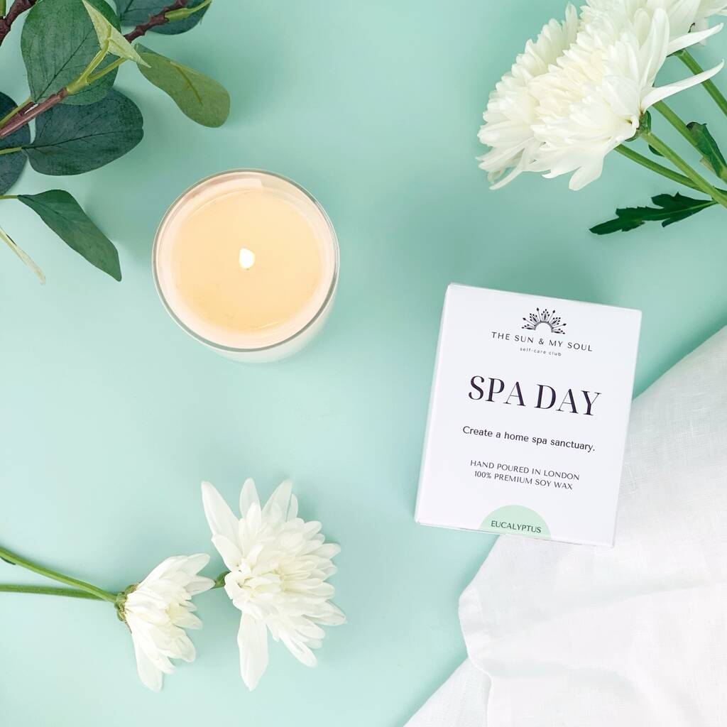 Spa Day Eucalyptus Scented Luxury Soy Wax Candle Gift By The Sun & My Soul