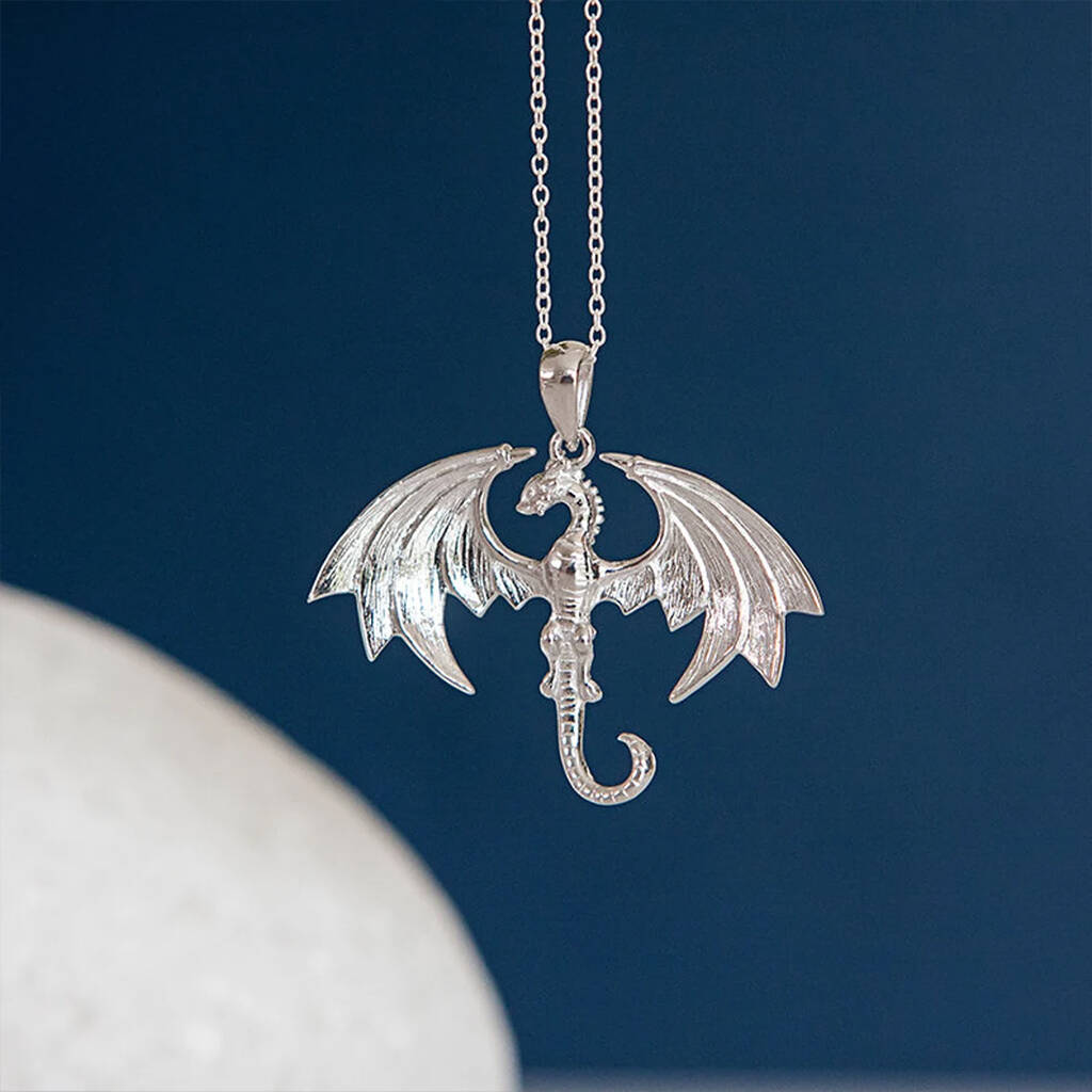 Personalised Silver Wyvern Dragon Pendant Necklace By Songs of Ink and ...