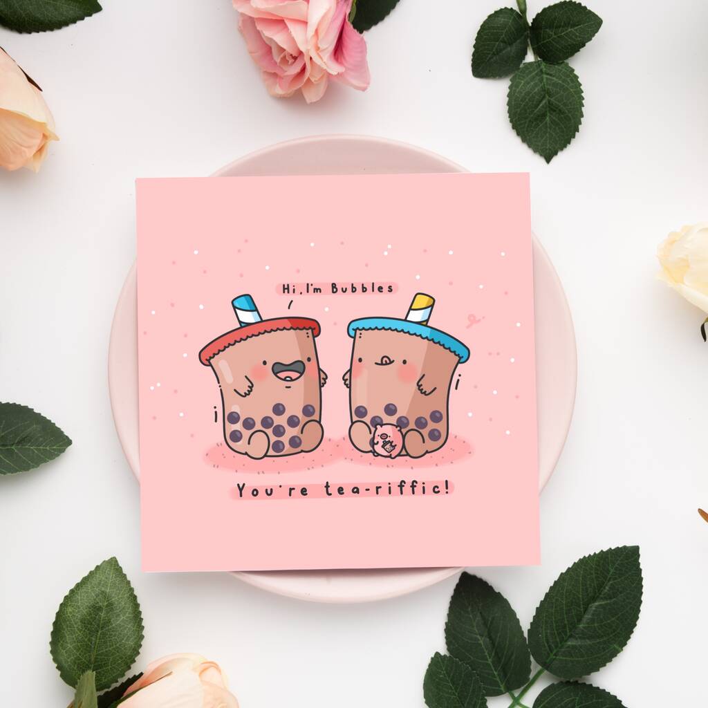 Cute Bubble Tea Greetings Card By Toastedink