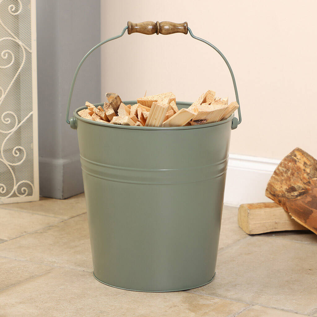 Sage Green Fireplace Kindling Bucket By Dibor | notonthehighstreet.com