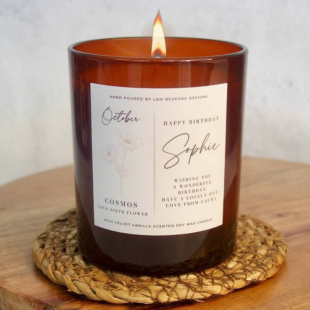 Birth Flower Gift Personalised Birthday Flower Candle By L&M Bespoke ...