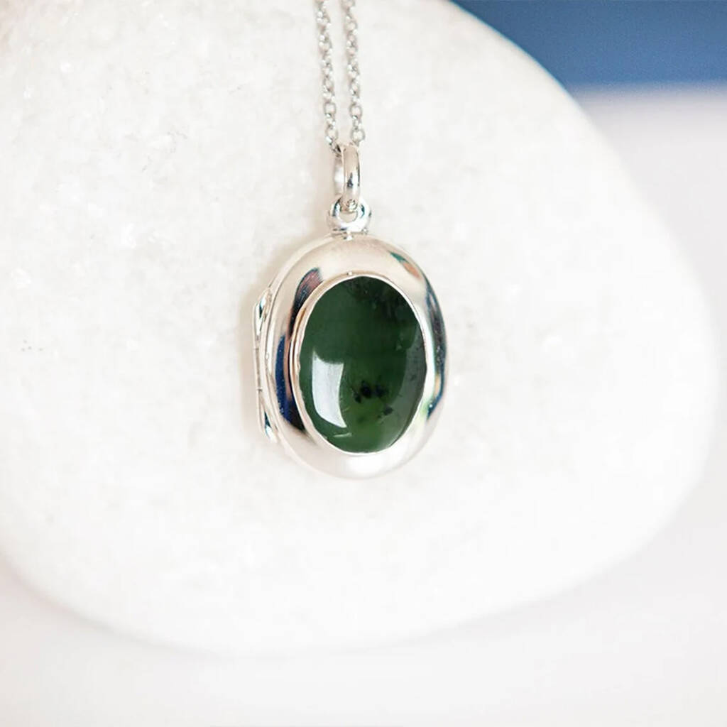 Personalised Nephrite Jade Locket In Sterling Silver By Songs of Ink ...