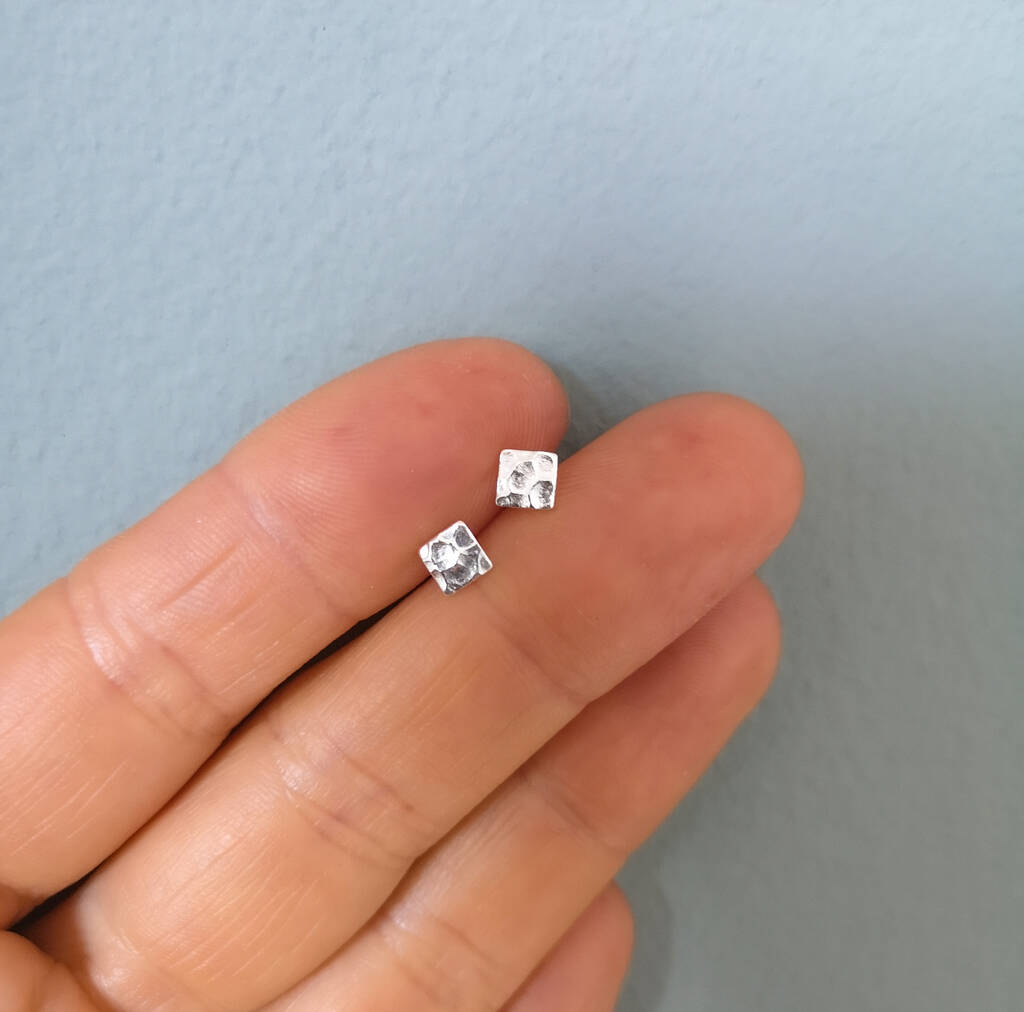 Silver Square Hammered Studs By Marion Made Jewellery | notonthehighstreet.com