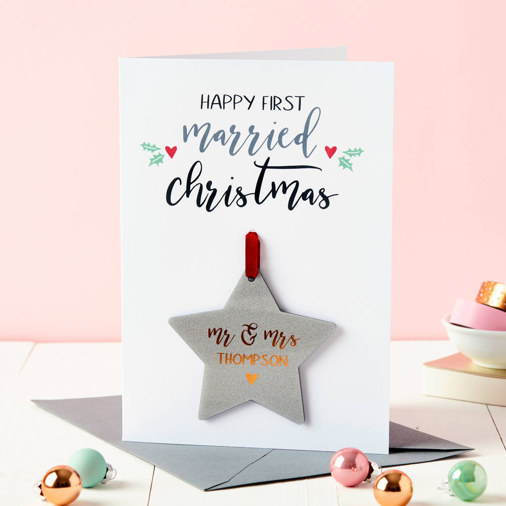 First Married Christmas Glitter Decoration Card By Martha Brook First Married Christmas Glitter Decoration Card By Martha Brook